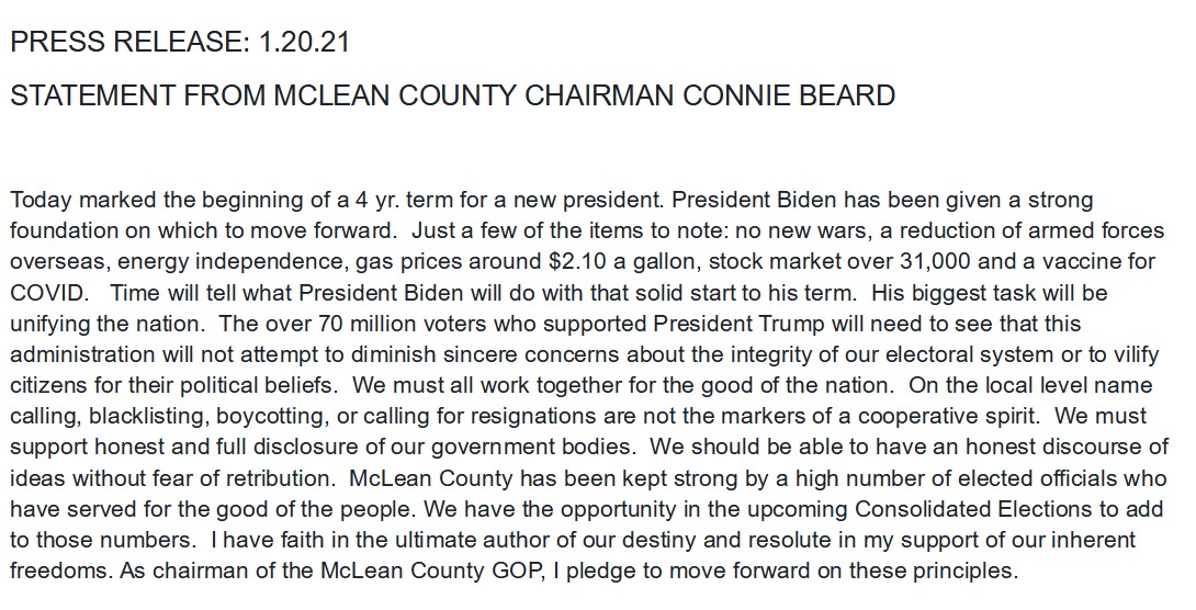 Press Release from Connie Beard – BlnNews